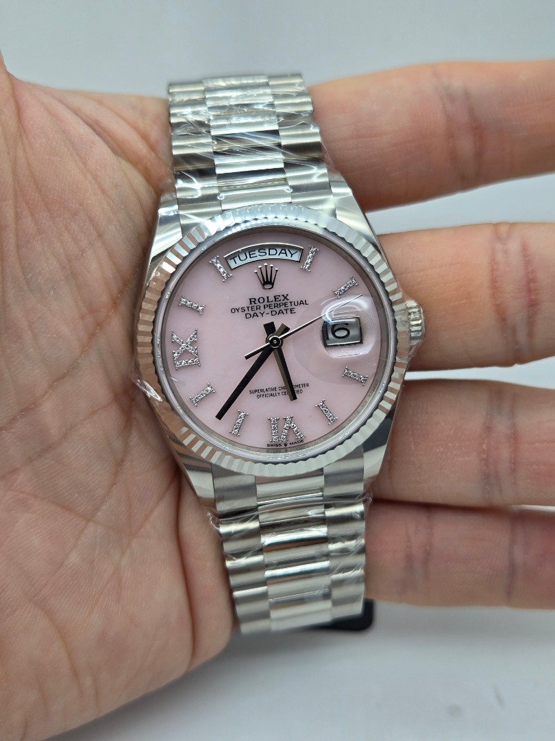 Rolex Day Date 36 Pink Opal White Gold 36mm 128239 Diamonds DD36 ...