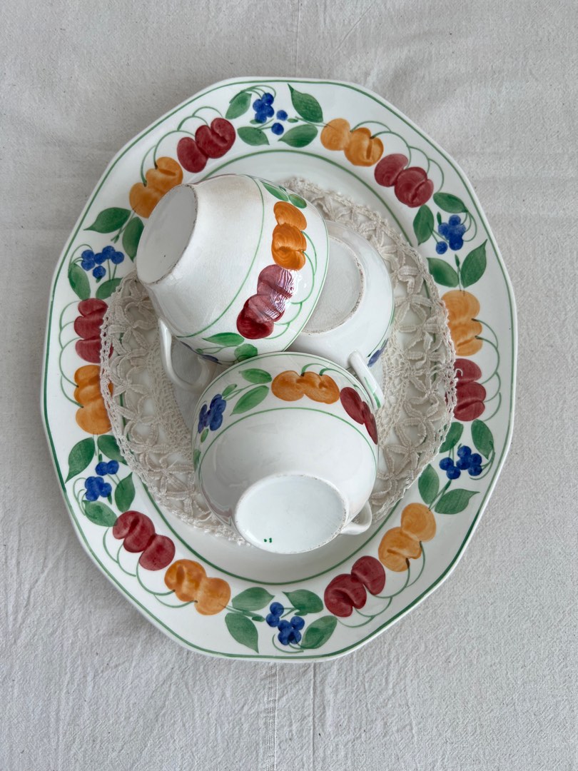 Vintage Royal Tudor Ware Barker Bros cups & oval plate Cherry Grape ...