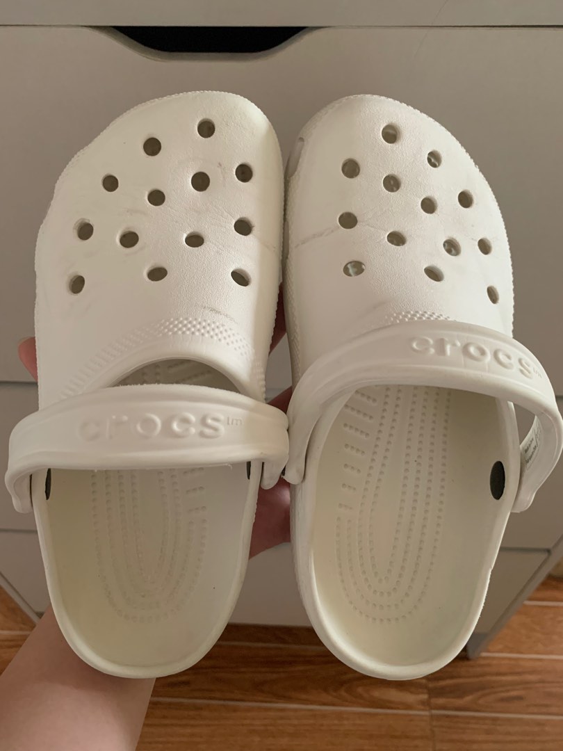 Auth White Crocs with FREE Adidas Flip Flop, Women's Fashion, Footwear ...