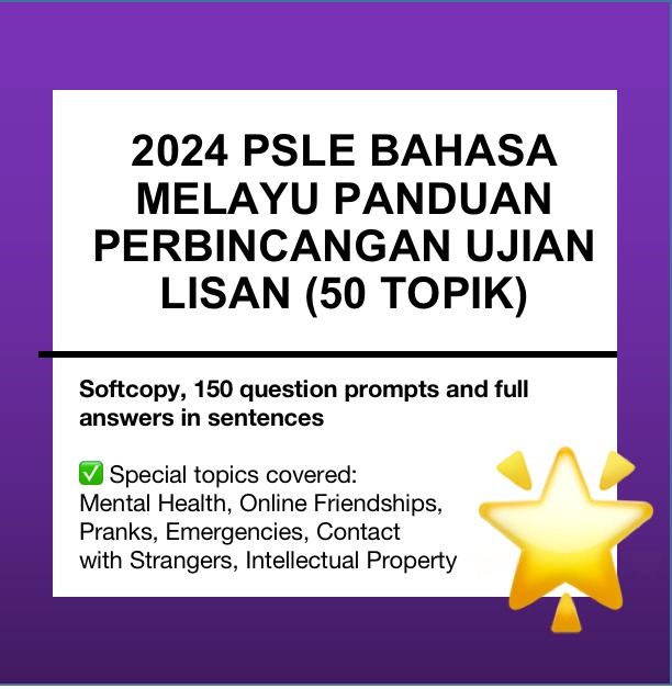 2024 PSLE Bahasa Melayu Panduan Perbincangan Ujian Lisan (50 Topik ...