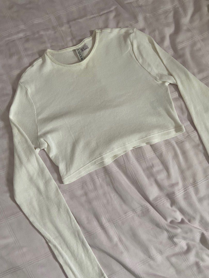 Basic white long sleeves y2k brandy meville downtown girl inspired crop ...