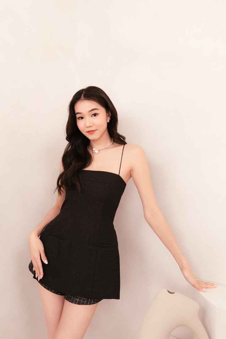 BNWT MIKAYLA Emily Tweed Top in Black, Women's Fashion, Dresses & Sets ...