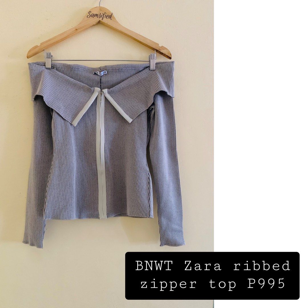 Zara off shoulder zipper top, Women's Fashion, Tops, Longsleeves on ...