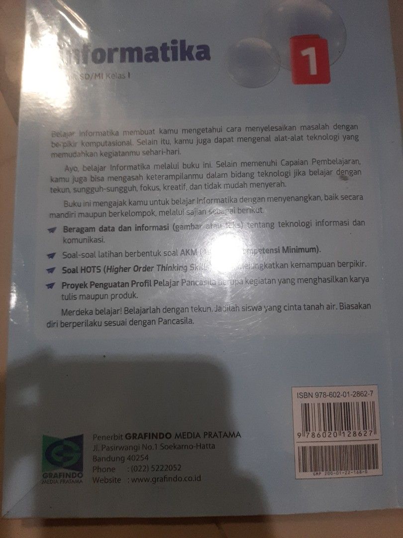 Buku informatika kelas 1, Buku & Alat Tulis, Buku Pelajaran di Carousell