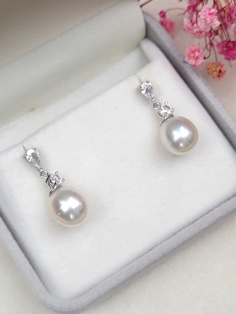 Special Price Genuine South Sea White Pearls with CZ Dangling Earring ...