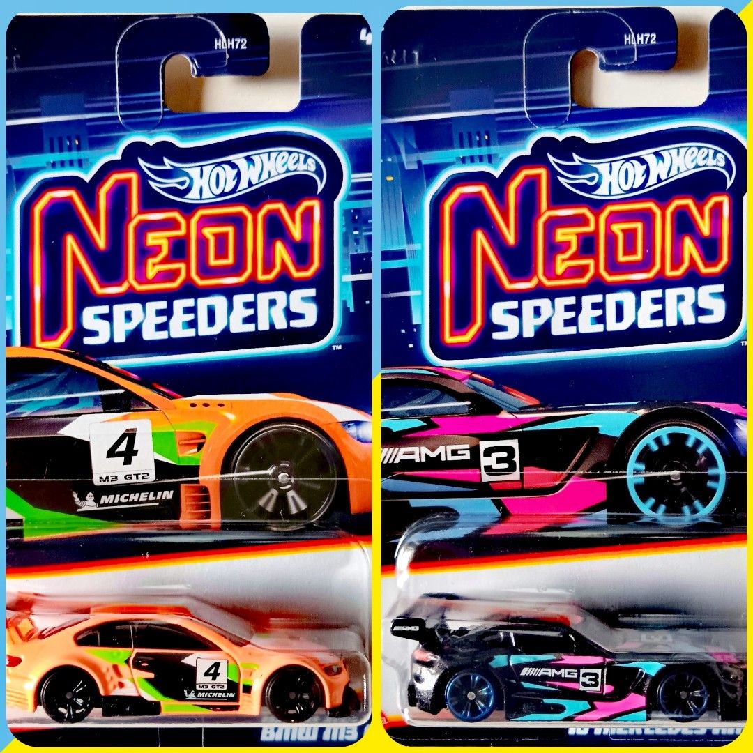 HOT WHEELS NEON SPEEDERS BMW M3 GT2 + '16 Mercedes AMG GT3 Diecast 1:64 ...