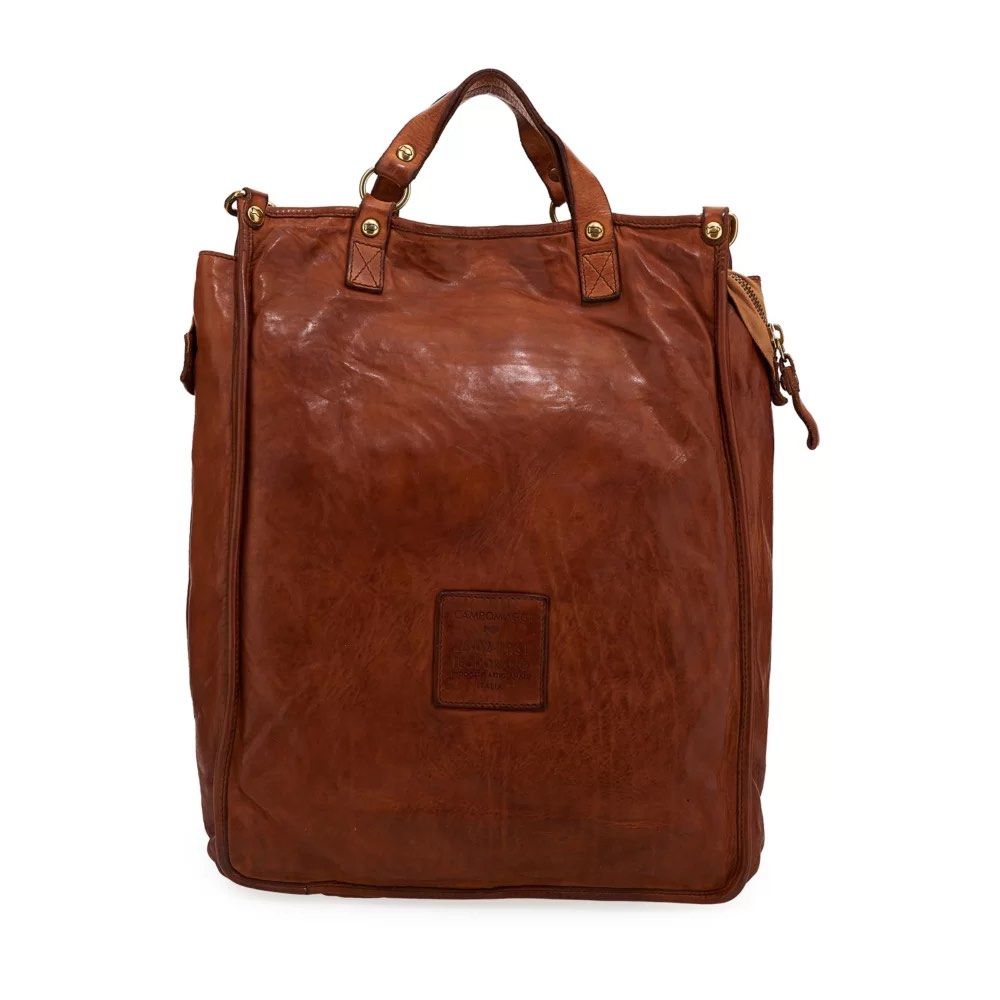 Campomaggi Tokio Cognac Made in Italy Tote with Shoulder Strap, Men's ...