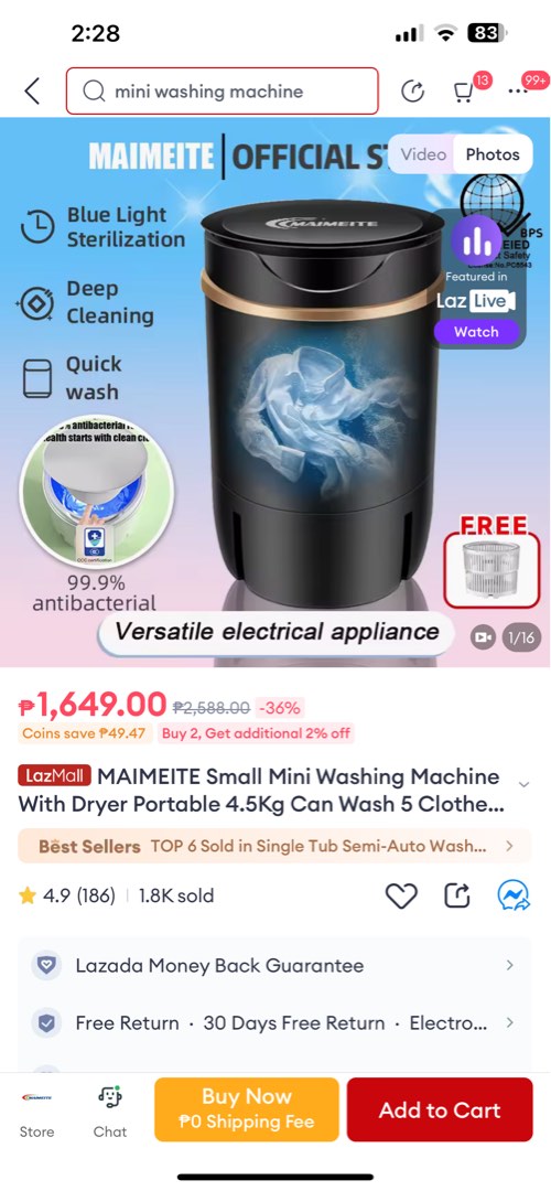 Personal washing machine for small loads baby clothes, TV & Home ...