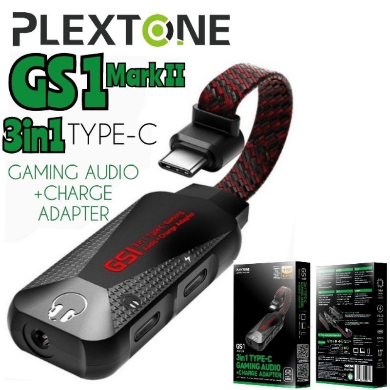 PLEXTONE GS1 Mark II 3in1 VIRTUAL 7.1 CHANNEL DAC USB TYPE C GAMING AUDIO & CHARGER ADAPTER ...