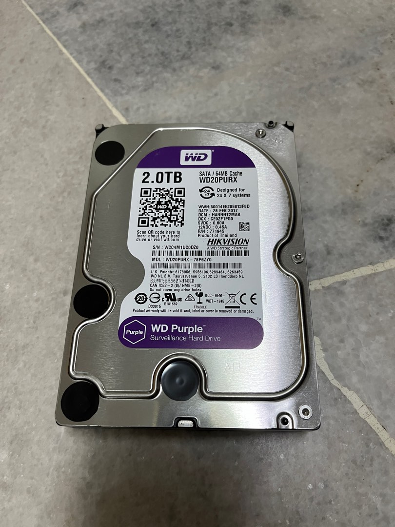 WD20PURX 2.0TB CCTV Surveillance Hard Disk, Computers & Tech, Parts ...