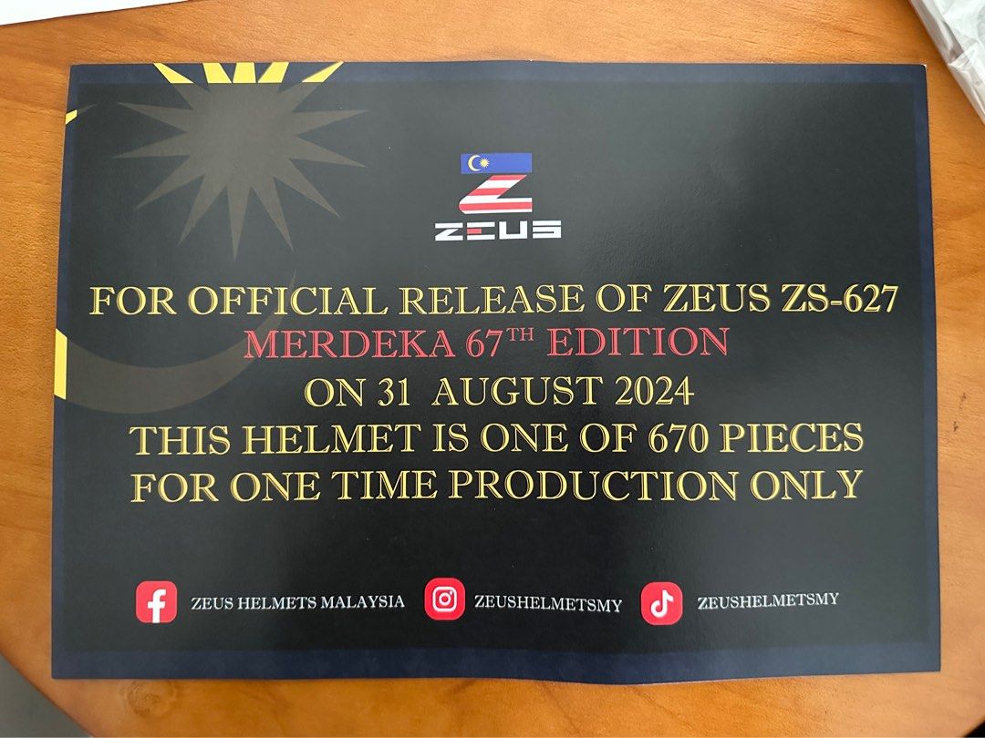 Zeus Helmets Merdeka Edition ZS-627, Motorbikes on Carousell