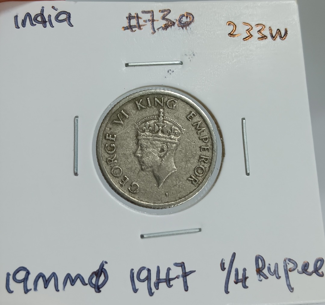 1/4 Rupee India Coin KGVI 1947 (GVF) #730, Hobbies & Toys, Collectibles & Memorabilia, Currency ...