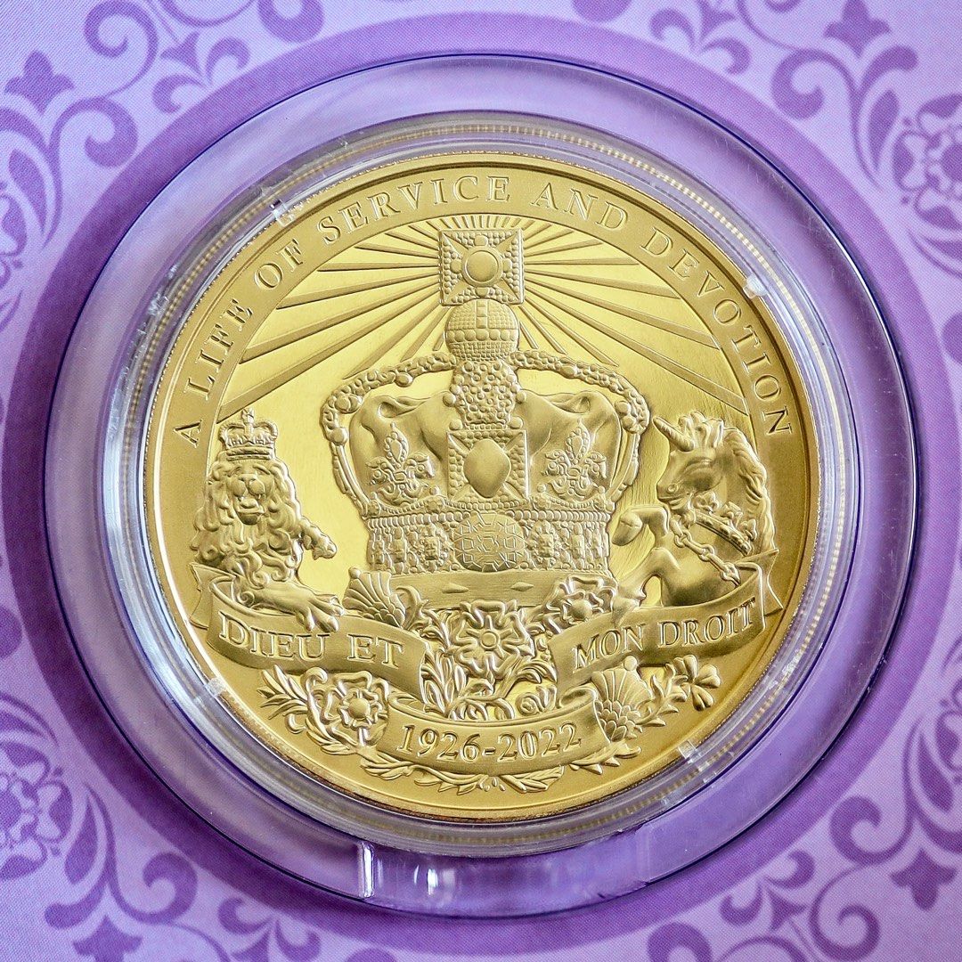 1926-2022 英女皇伊利沙伯二世24K鍍金類鏡面精鑄紀念章 Queen Elizabeth II Tribute 24-Carat Gold-Plated Commemorative ...