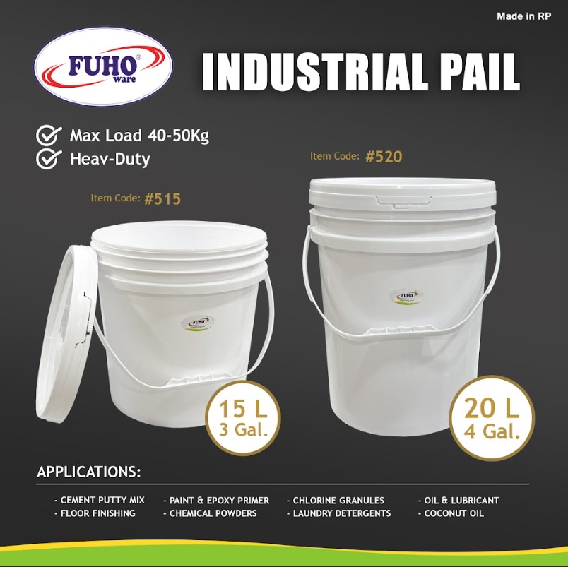 FUHO 1PC 15 to 20Liters White Industrial Pail with Cover and Handle ...