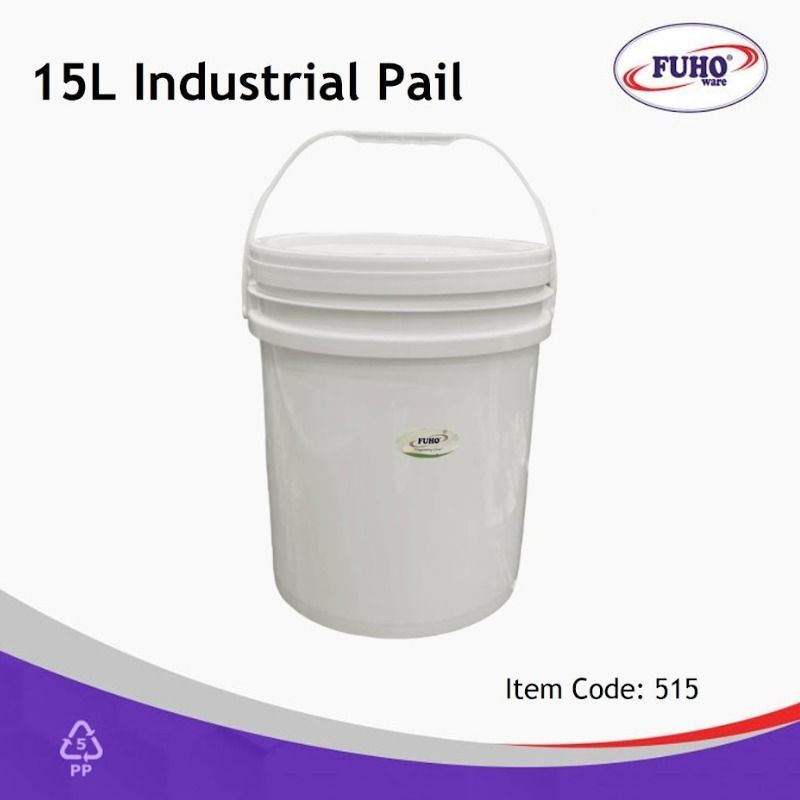FUHO 1PC 15 to 20Liters White Industrial Pail with Cover and Handle ...