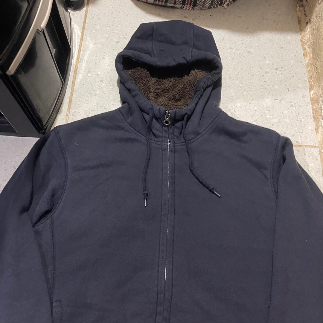 UNIQLO FUR FULL ZIP HOODIE JACKET (Dark Blue), Men's Fashion, Coats ...