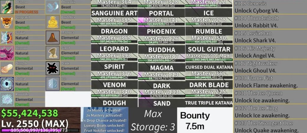 🔥CHECK DESCRIPTION🔥 VERY STACKED BLOX FRUIT ACCOUNT WITH ALOT OF PERMS ...