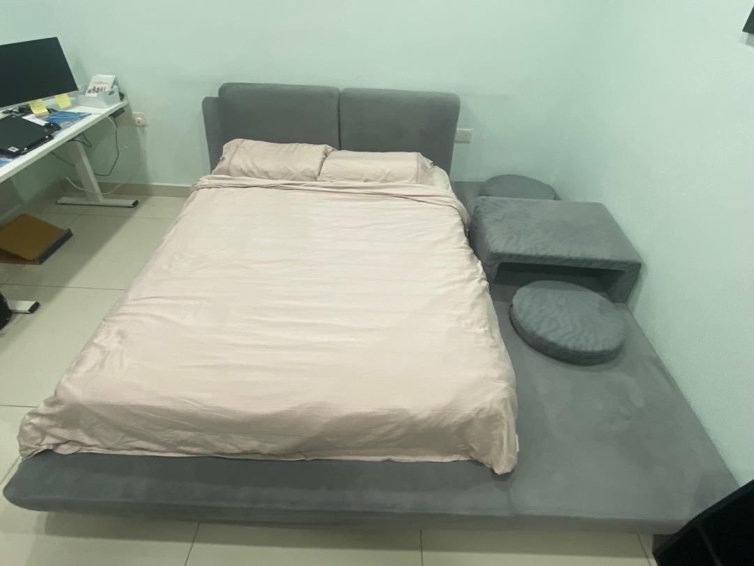 Used Bed Frame c/w side table and Black Wooden Cabinet, Furniture ...