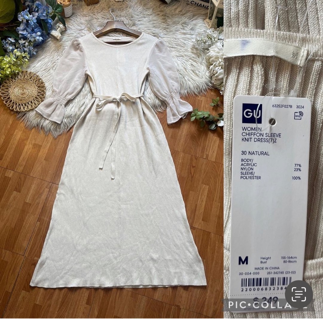 Gu puff sleeve knitted midi dress, Women's Fashion, Dresses & Sets, Dresses on Carousell