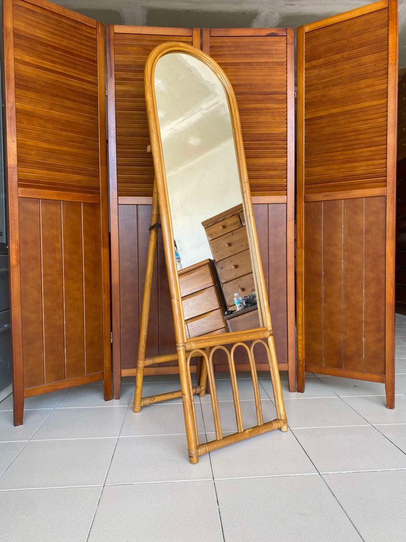 JAPAN SURPLUS FURNITURE RATTAN MIRROR STAND SIZE: 16L" x 57H" INCHES ...