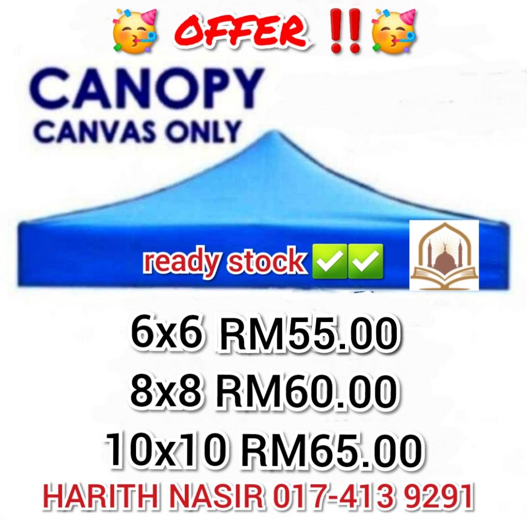 KHEMAH CANOPY NIAGA DAN CANVAS SAHAJA PELBAGAI SAIZ 10X10 8X8 6X6 10X15 ...