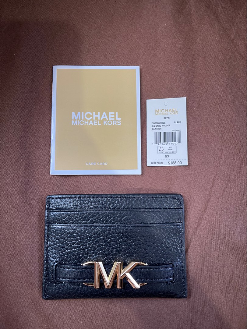 Michael Kors card holder wallet Reed Large Logo Pebbled Leather Card Case Black 35S3G6RD3L, Men ...