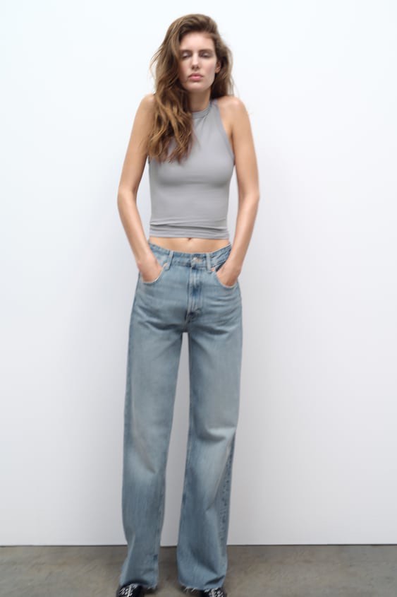 Zara Polyamide Halter Top Light Grey, Women's Fashion, Tops, Sleeveless ...