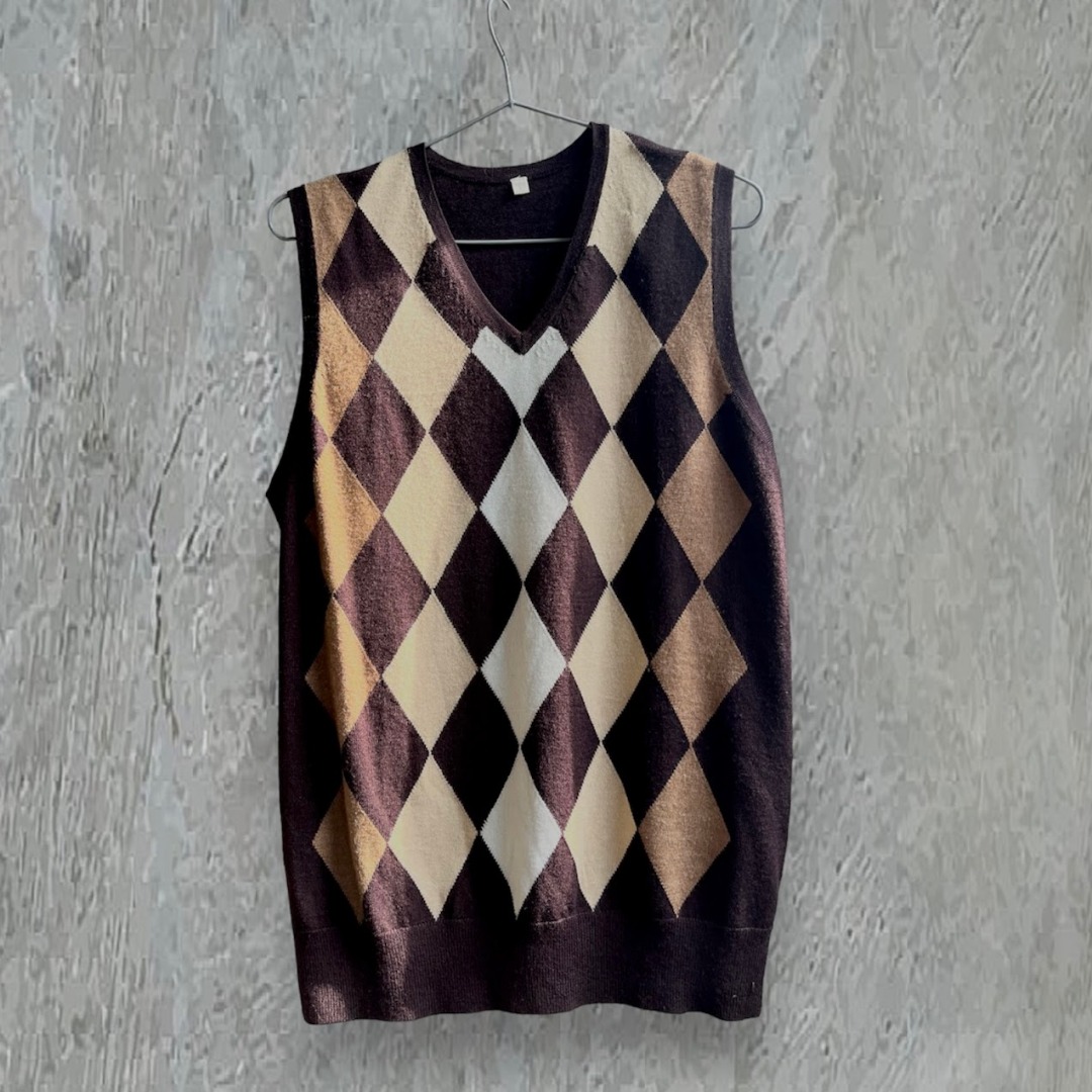 Preppy Y2K Knitted Vest Choco Brown Khaki Cream Earth Tone, Men's ...