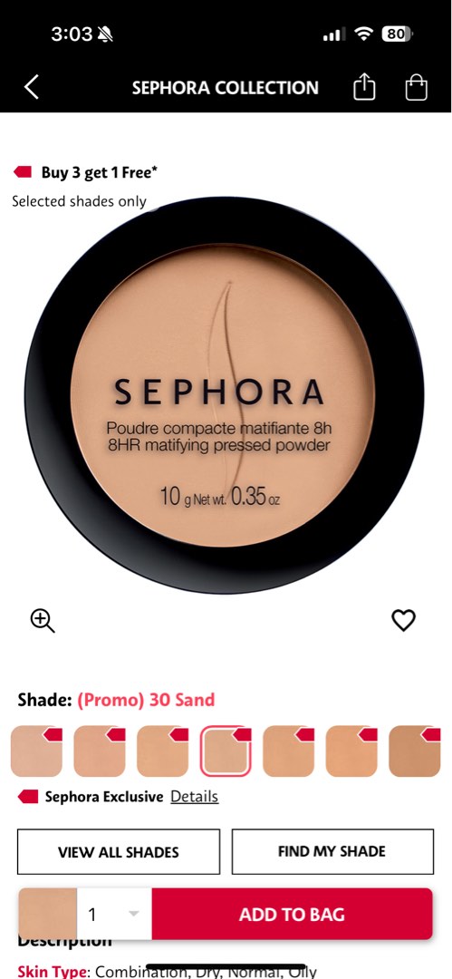 Sephora Mattifying Pressed Powder, Beauty & Personal Care, Face, Makeup ...