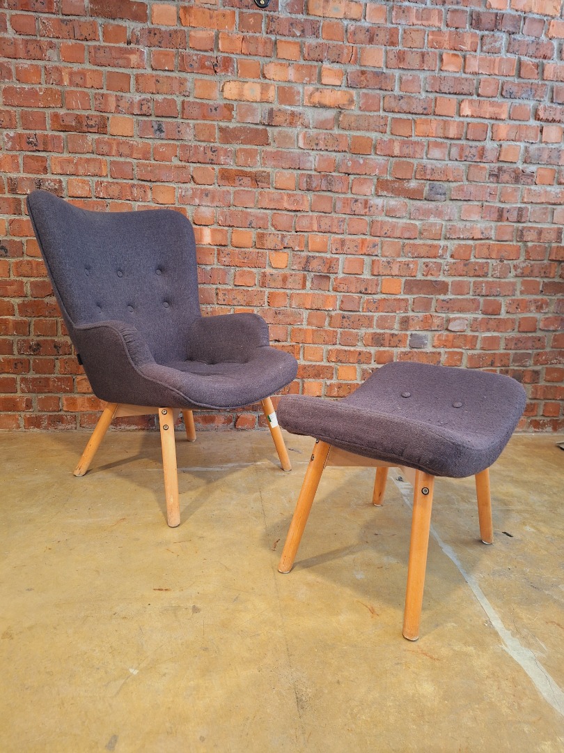 SSF High Wingback Scandi Grey Fabric Armchair with Foot Stool / SSF ...