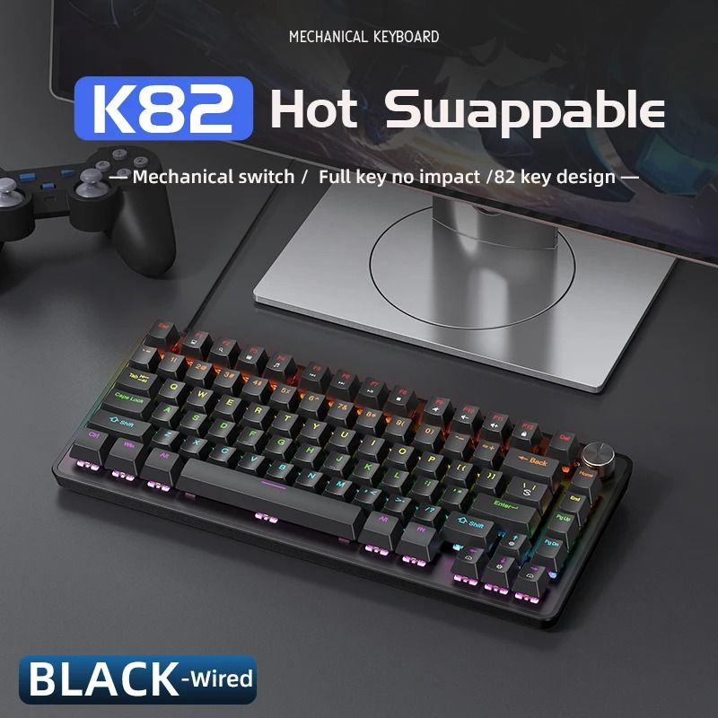 APAYDO K82 mechanical keyboard, Type-C 75% layout 82 keys, full key hot swap Dual mode metal ...