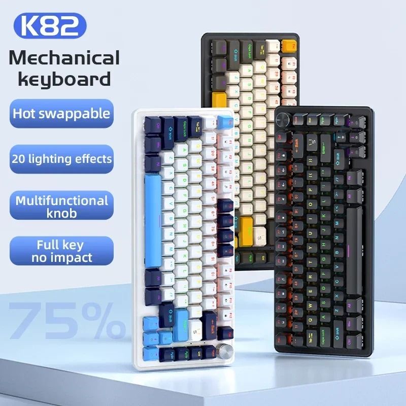 APAYDO K82 mechanical keyboard, Type-C 75% layout 82 keys, full key hot swap Dual mode metal ...