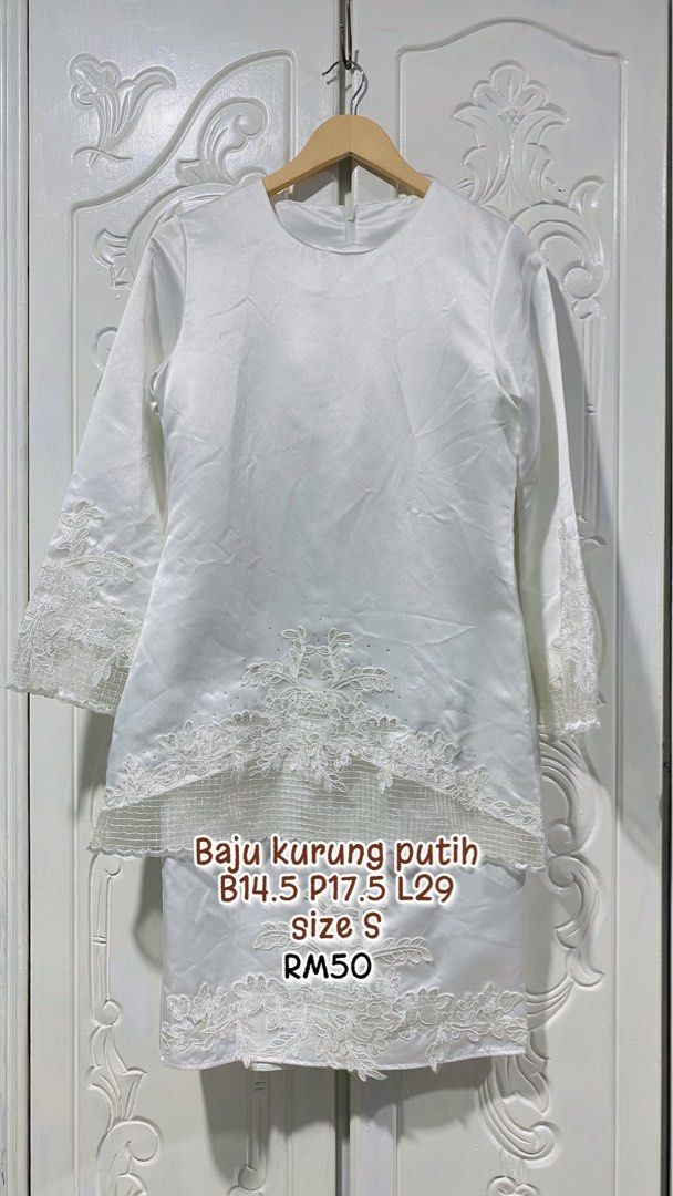 Baju Kurung White Putih Lace Moden Kahwin Tunang Convo [ FREE POSTAGE ...