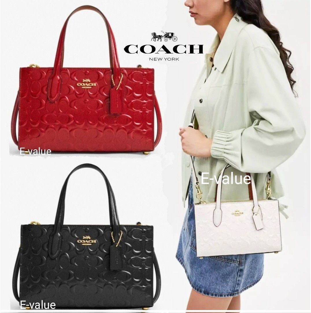 Coach Original Signature Glossy White / Red / Black Nina Small Tote ...