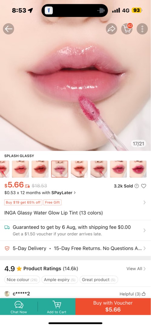 inga glassy water glow lip tint splash, Beauty & Personal Care, Face ...