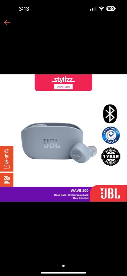 JBL WAVE 100 TWS Bluetooth 5.0 True Wireless Earbuds with Built-in ...