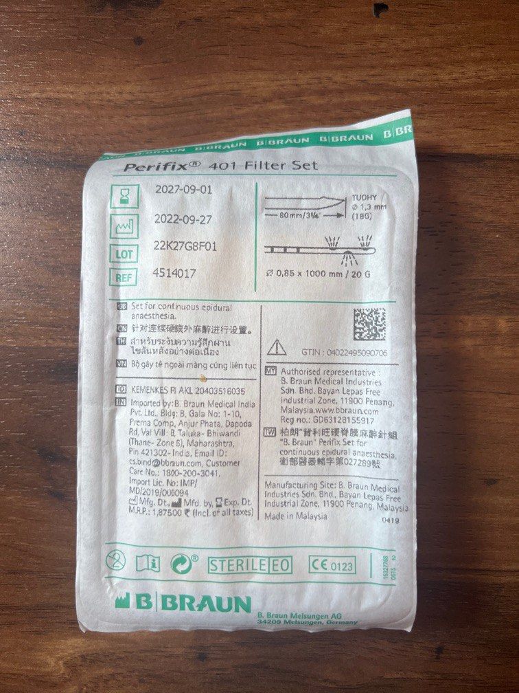 Perifix 401 Epidural Set, Health & Nutrition, Medical Supplies & Tools ...