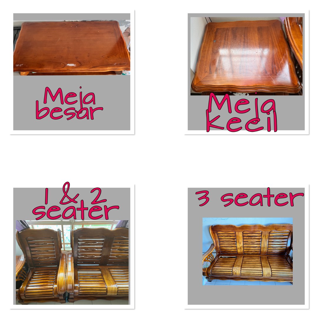 Set kerusi kayu & meja 2, ada bahagian kerusi yg patah 2 pcs, Furniture ...