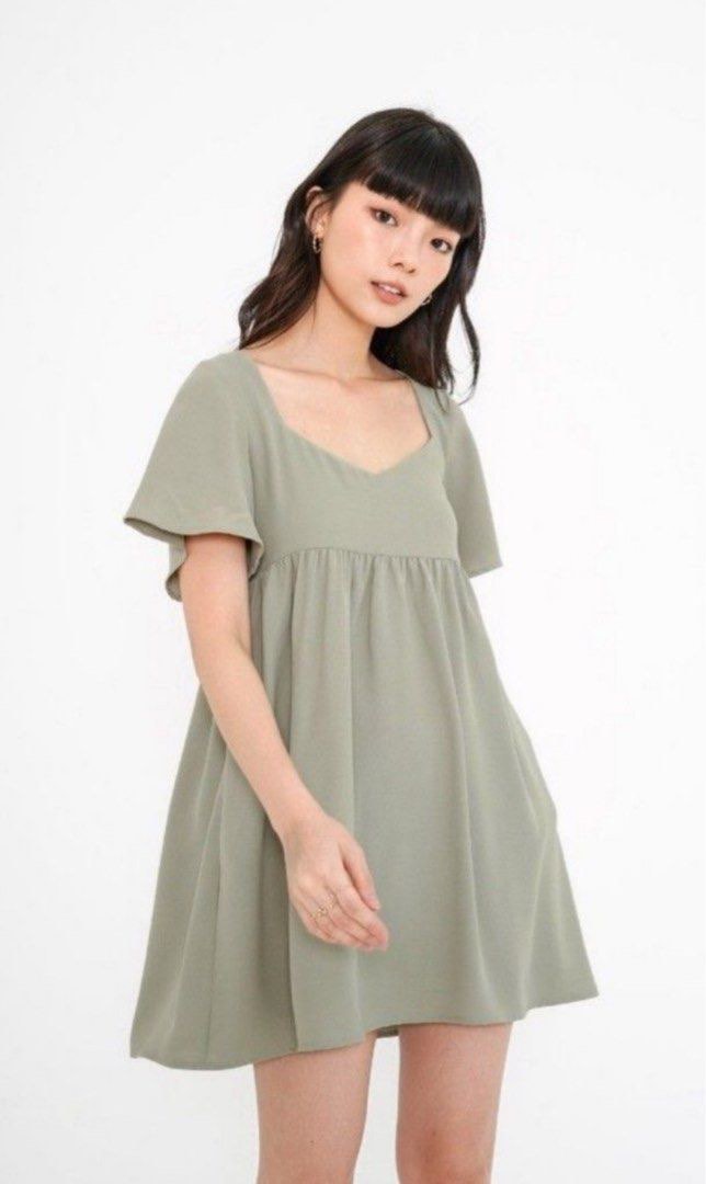 TPZ TIAVA BABYDOLL DRESS IN SAGE GREEN, Women's Fashion, Dresses & Sets ...