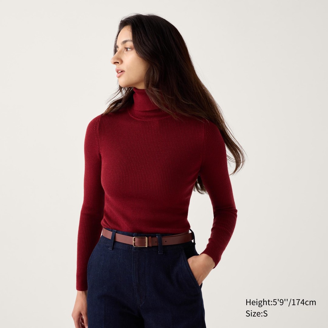 UNIQLO extra fine merino wool rib longsleeve, Women's Fashion, Tops ...