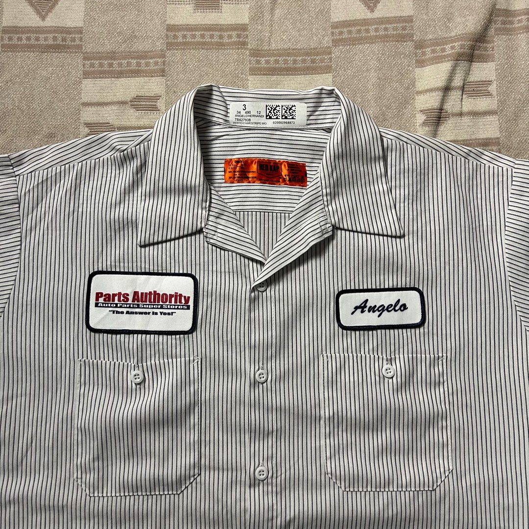 Vintage Mechanic Work Polo Patches pin stripes design, Men's Fashion ...