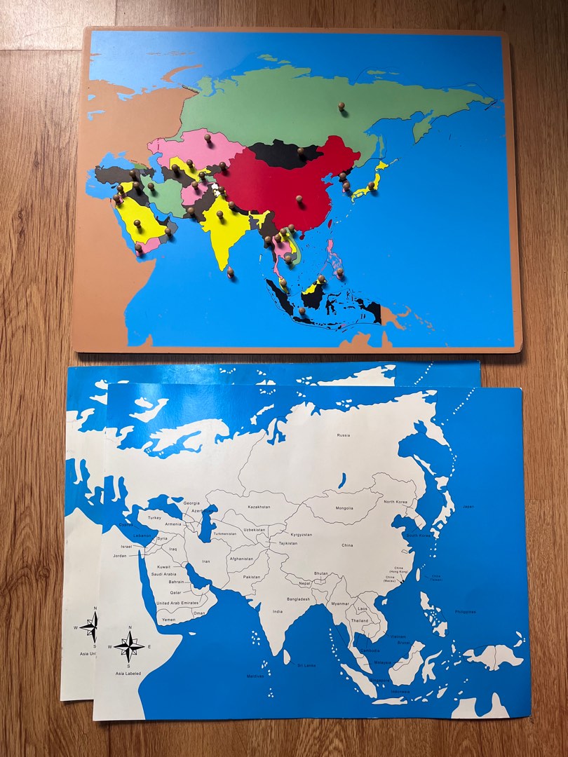 Wooden Map of Asia with Control Maps (Montessori), Hobbies & Toys, Toys ...