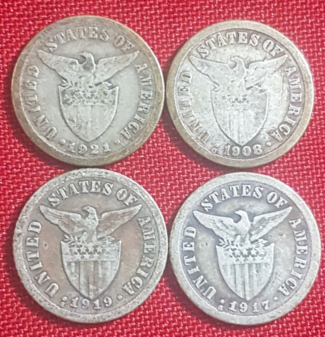 1908 1917 1919 1921 TEN 10 CENTAVOS USPI SILVER COIN PHILIPPINE ANTIQUE VINTAGE CURRENCY ...