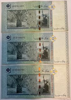 3 pcs 50 Ringgit Zeti Signature Prefix ZD Replacement Note with Fancy ...