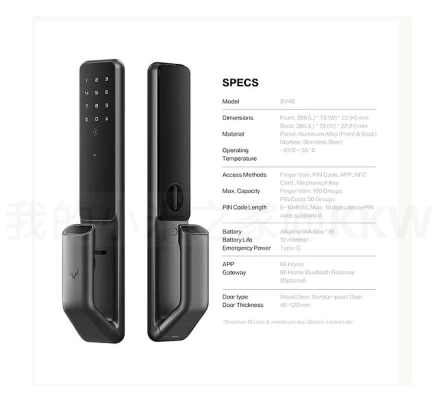 [實體商店] 米家聯動 鹿客 LOCKIN SV40 全自動指靜脈電子鎖 [平行進口], 傢俬＆家居, 保安及門鎖 , 門鎖、門、閘 ...