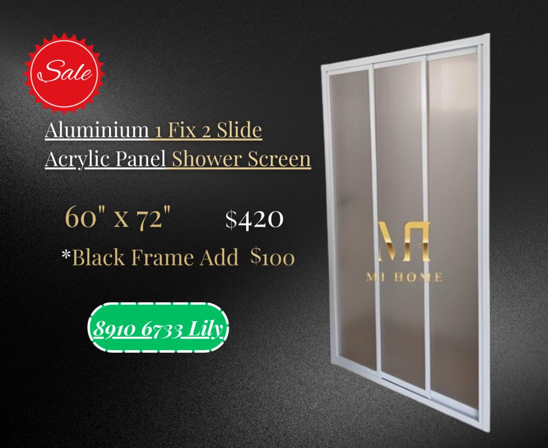 Aluminium 1 Fix 2 Slide Acrylic Panel Shower Screen, Home Services ...