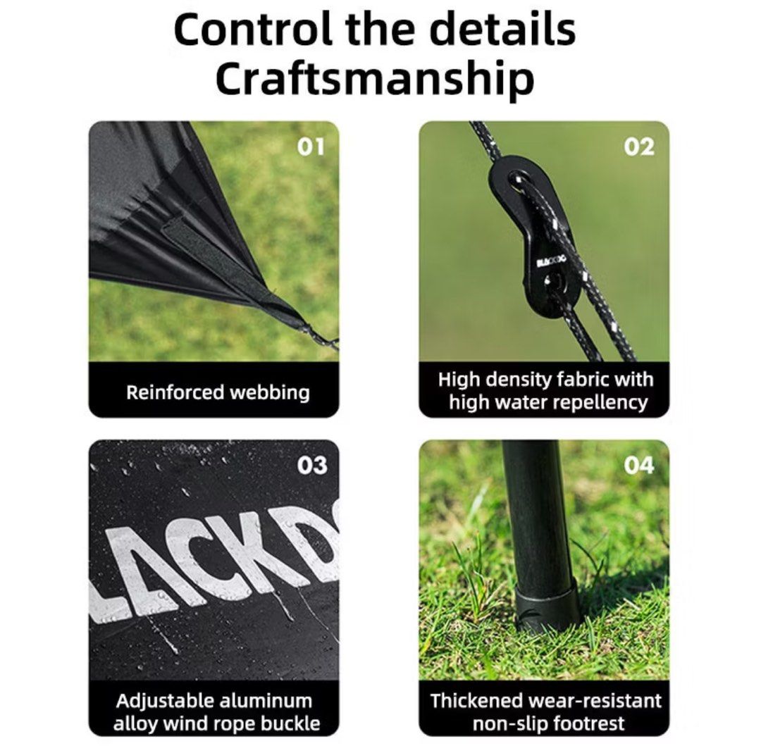 Blackdog Hexagon Arc-Edge Tarp Canopy Flysheet150D Black Coating Oxford ...