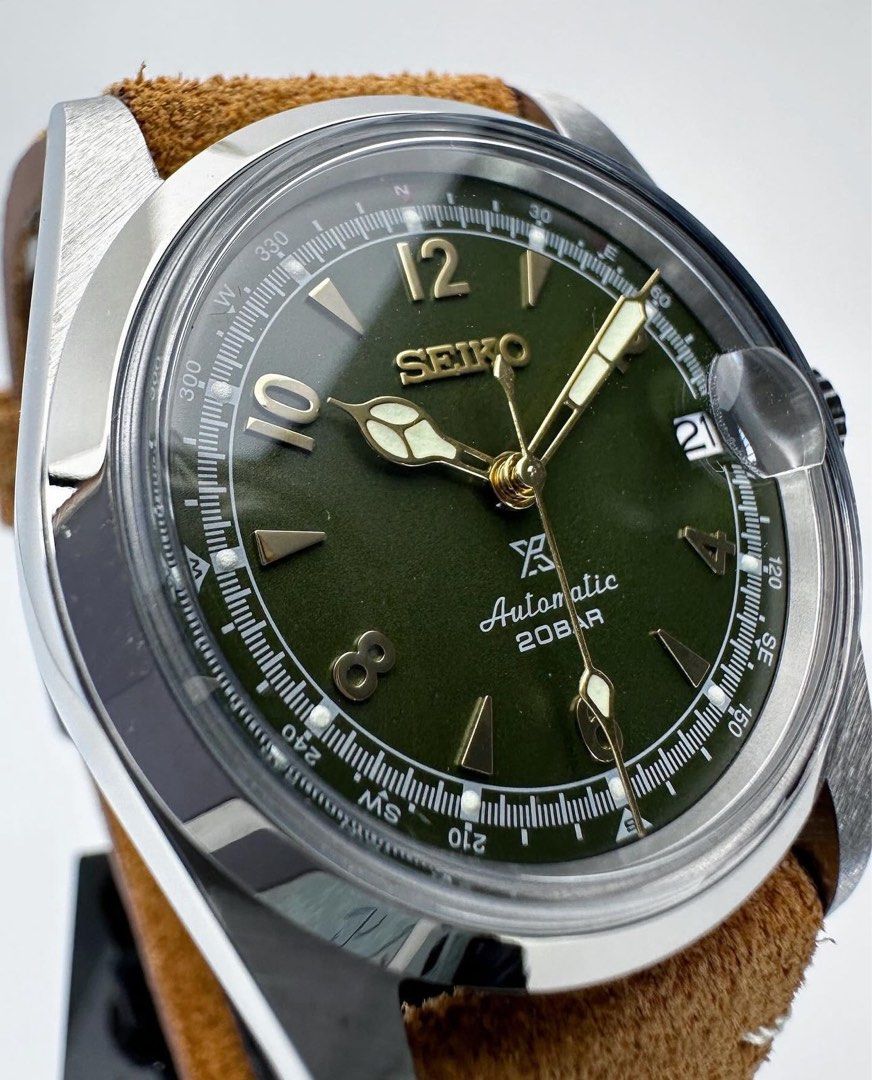 Custom Seiko Mod 36mm Olive Alpinist Explorer (acrylic glass, suede ...