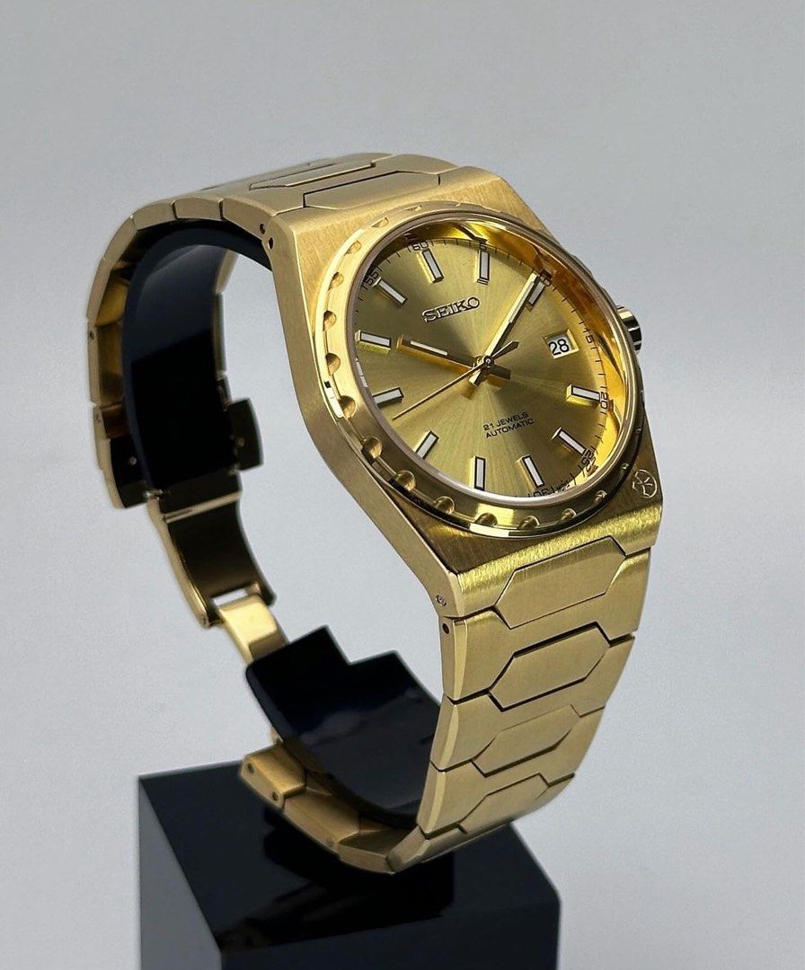 Custom Seiko Mod 37mm Full Gold VC 222 Automatic Watch, Men's Fashion ...