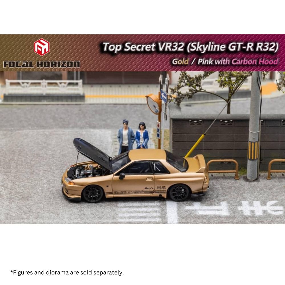 Focal Horizon 1/64 Scale Skyline GT-R R32 VR32 Top Secret Modified Gold Die-cast Car (FH3821 ...